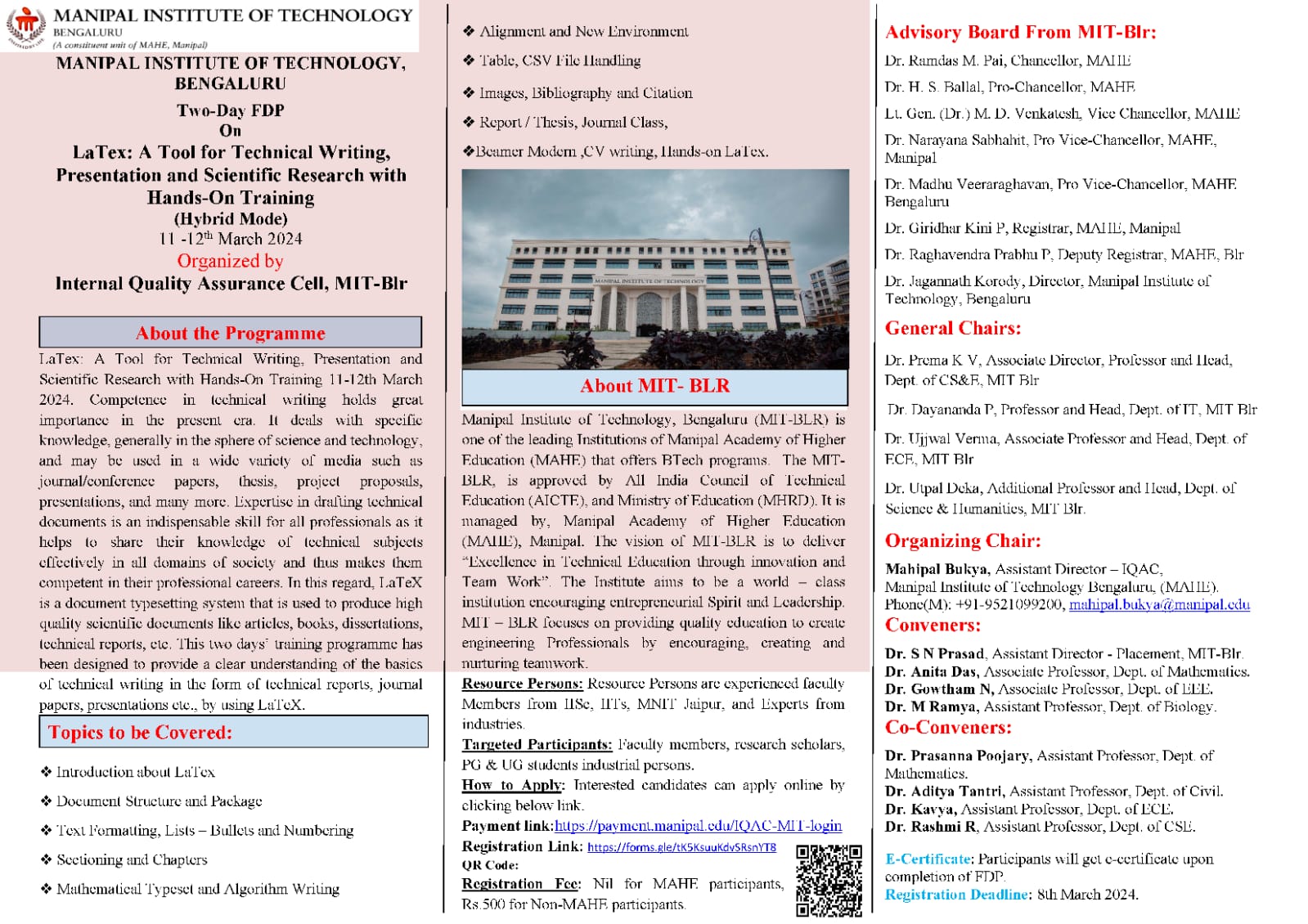 Two-Day FDP On LaTex: A Tool for Technical Writing, Presentation and Scientific Research with ...